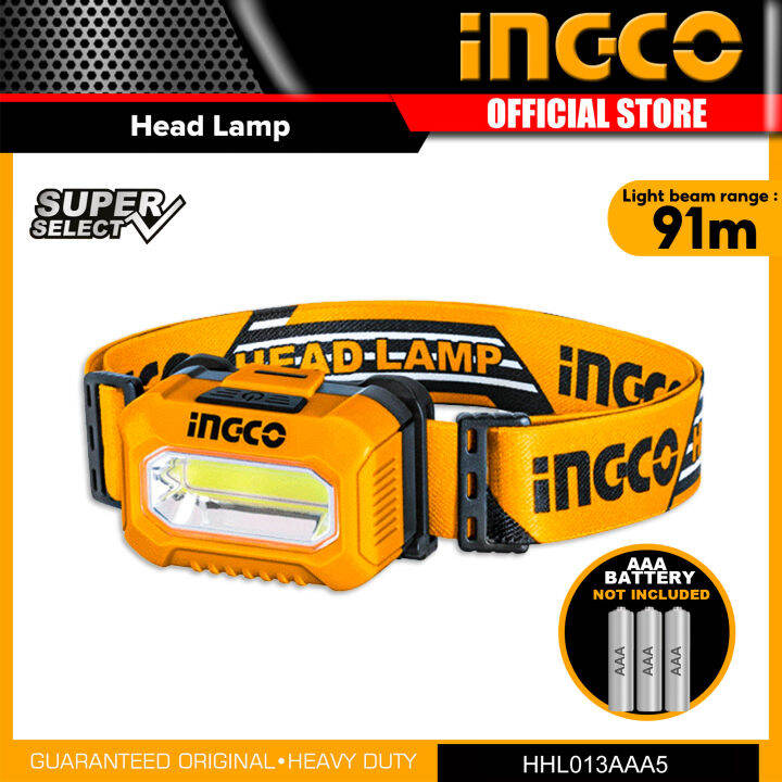 INGCO Head Lamp IPX4 100 Lumens 3AAA Battery Rain Resistant Head Light ...