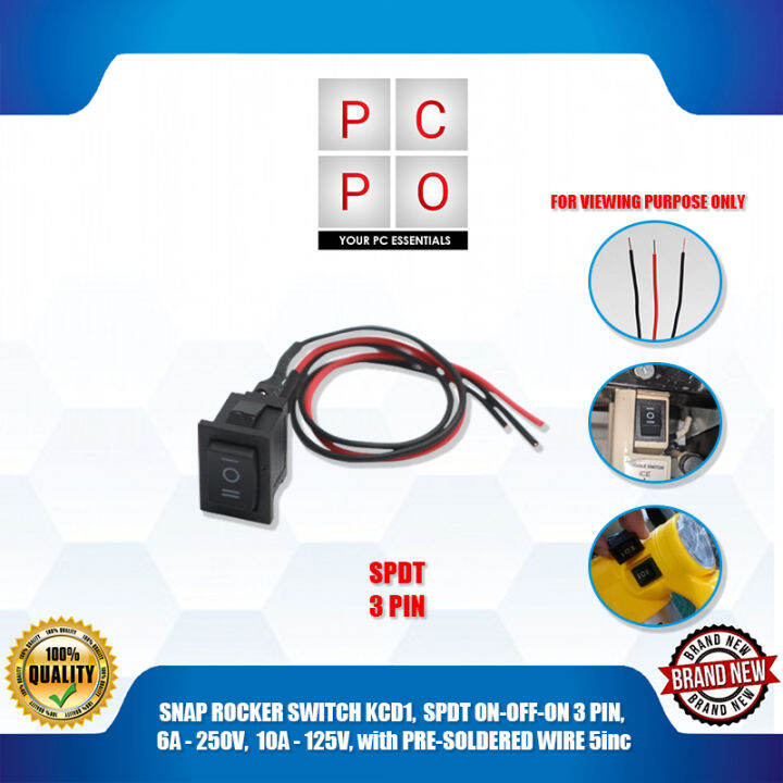 SNAP ROCKER SWITCH KCD1, SPDT ON-OFF-ON 3 PIN, 6A - 250V, 10A - 125V ...