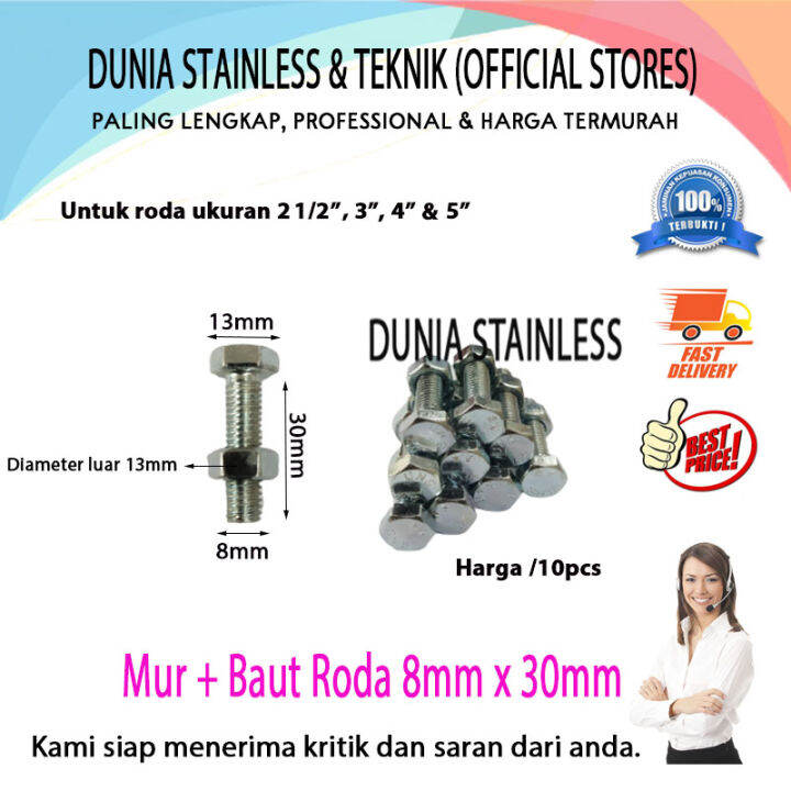Mur Baut Roda 8mm x 30mm /10pcs | Lazada Indonesia