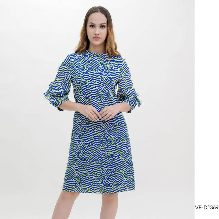 VERONIQA Dress VE-D1369 ชิฟฟอนปริ้นท์ แขนสั้น IGPU23-2 | Lazada.co.th