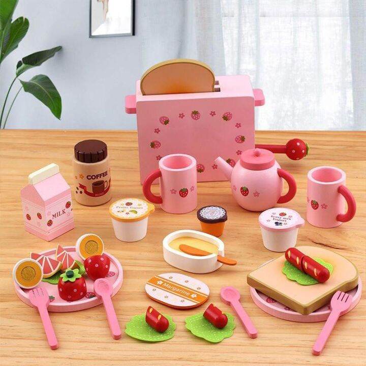 .?QBYJ Wooden Bread & Breakfast Set Toast Machine Pretend Role Play ...