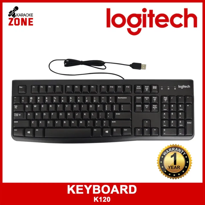 LOGITECH K120 Plug-and-Play USB wired Keyboard, Spill Resistant, Full size PC/Laptop (Black ...