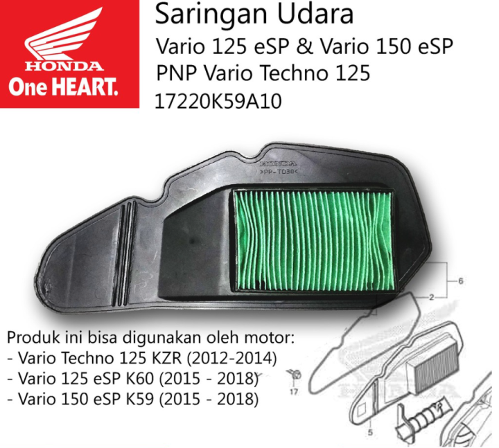 FILTER UDARA MOTOR HONDA KZR VARIO 150 VARIO 125 ESP VARIO 125 FI VARIO ...