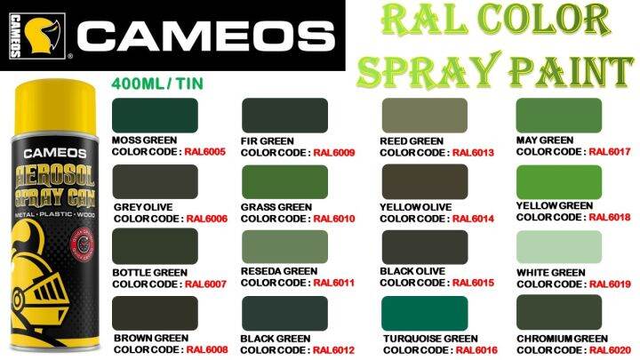 RAL COLOR - RAL6005 - RAL6020 - AEROSOL Spray Paint - CAMEOS 400ML/TIN ...