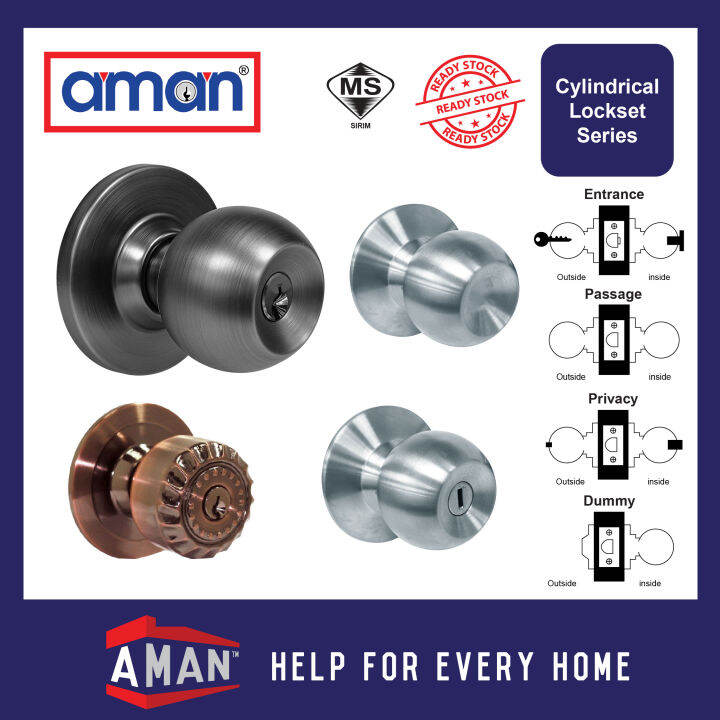 AMAN Big Rose Cylindrical Door Knob Lock Set Entrance Storeroom Privacy ...