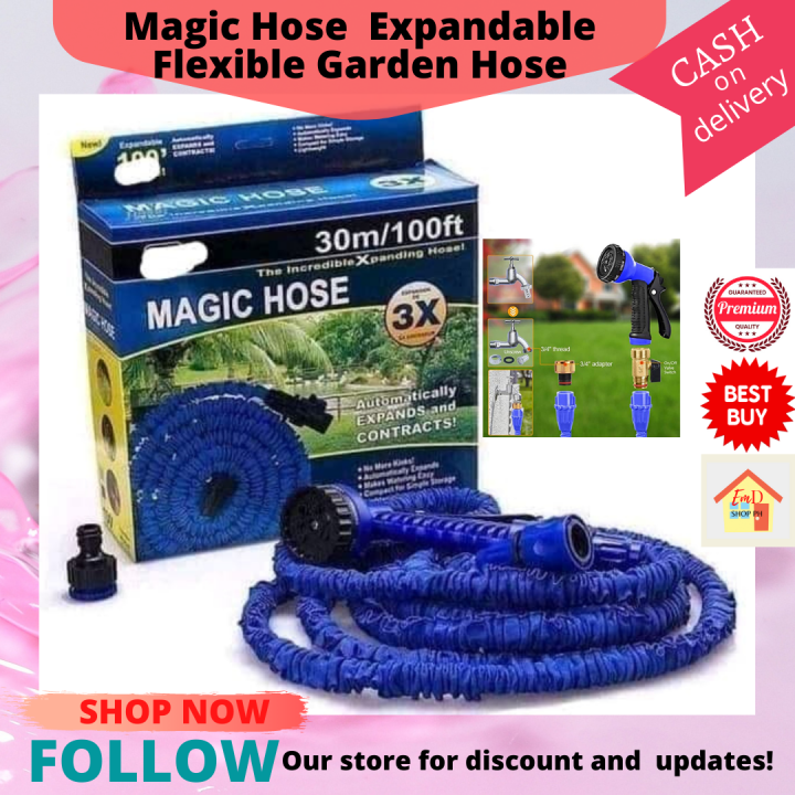 EmD. Magic Expandable Hose 100 ft. Flexible High Pressure Gun Water ...