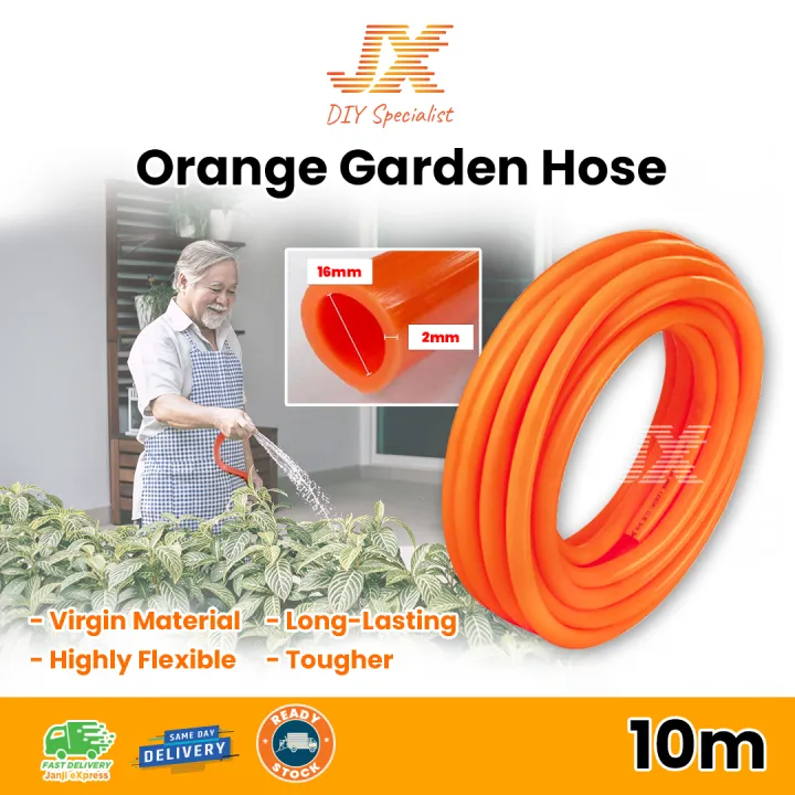 PVC Garden Hose Orange 16mm Diameter 10M 2mm Thickness Multipurpose Water Pipe Paip Air Getah ...