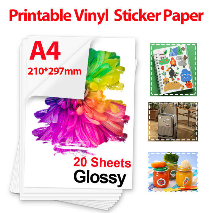 20 Sheets Printable Sticker Paper A4 Glossy Matte White Printable Vinyl ...