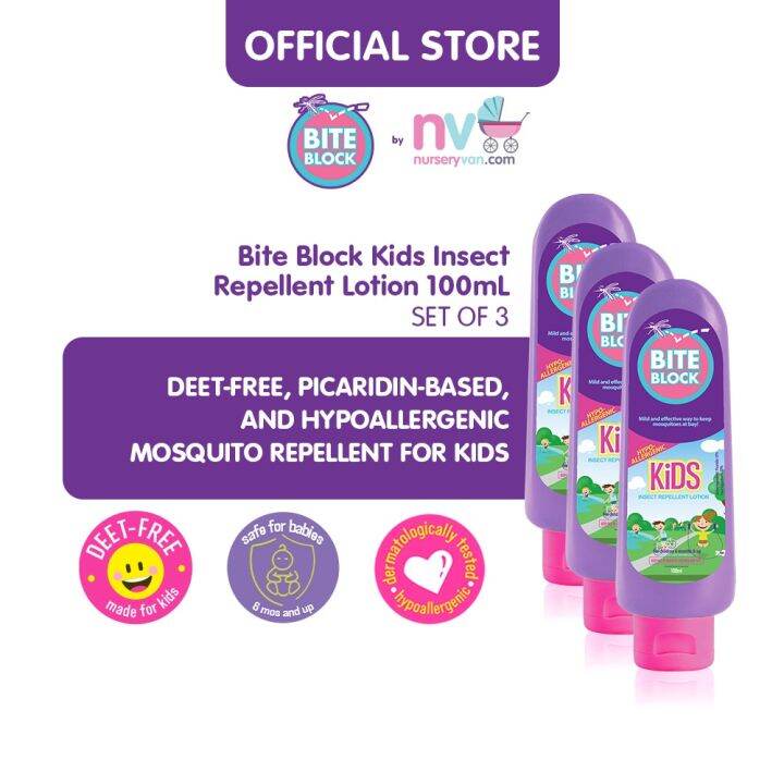 ♪Bite Block Kids Insect Repellent Lotion 100mL (Set of 3). DEET-free ...