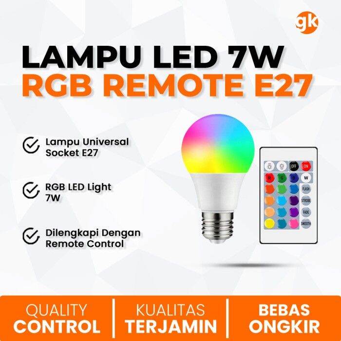 Lampu LED RGB 7W Socket E27 Bohlam 7 Watt Warna Warni + Remote Control ...