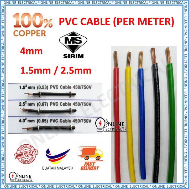1 METER 4MM/SIRIM 2.5MM/1.5MM PVC CABLE | Lazada