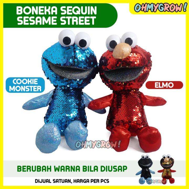 Boneka Sequin Elmo Cookie Monster Sesame Street Usap Flip Manik Doll ...