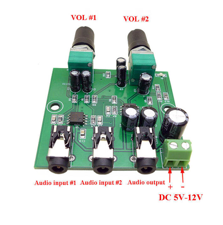Stereo Audio Signal Mixing Board Multi-input Audio Mixer 2 Way Input 1 Way Output DC 5V-12V ...