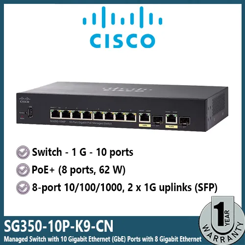 SG350-10P-K9-CN Cisco Managed Switch with 10 Gigabit Ethernet (GbE ...
