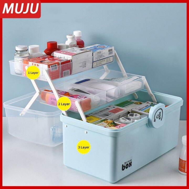 New 2023 MUJU First Aid Kit Storage Box Plastic Family Tackle Box ...