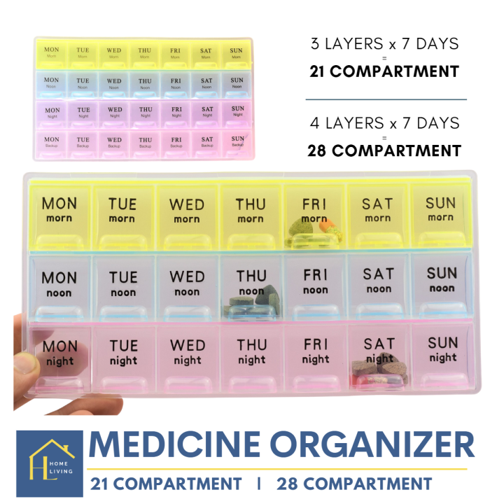 Portable 7-Day Medicine Organizer | Pill Tablet Box - 21 (3 Layer) & 28 ...