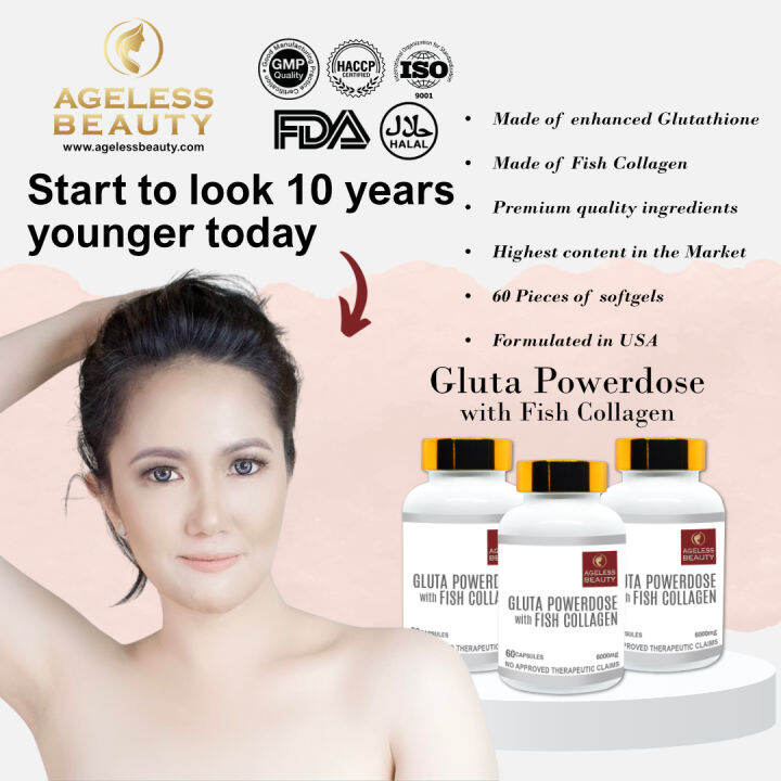 AGELESS BEAUTY TRIO BUNDLE GLUTA POWERDOSE WITH FISH COLLAGEN ...