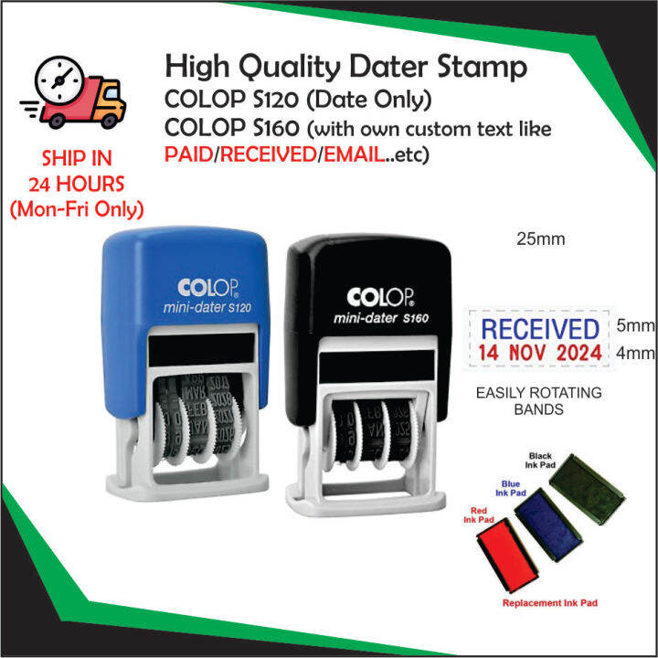 COLOP Self inking Date Stamp S-120/160 COP TARIKH SIAP INK CUSTOM TEXT ...