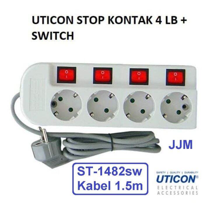 Uticon Stop Kontak Kabel 4 lubang + Saklar On Off Colokan Listrik ST1482SW - Uticon Electric ...