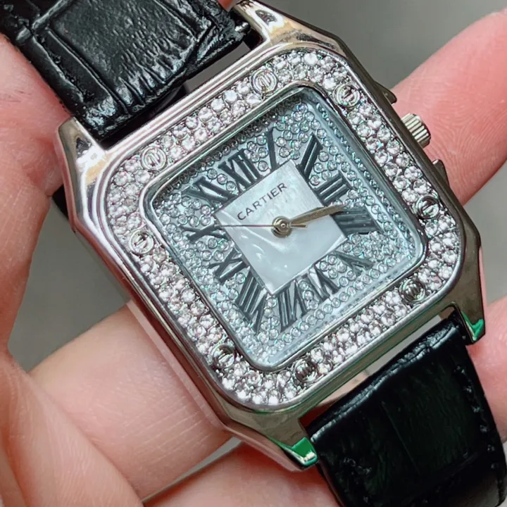 Watchtime นาฬิกาข้อมือแฟชั่นผู้หญิง หน้าปัดประดับเพชร 35mm. สายหนัง ...