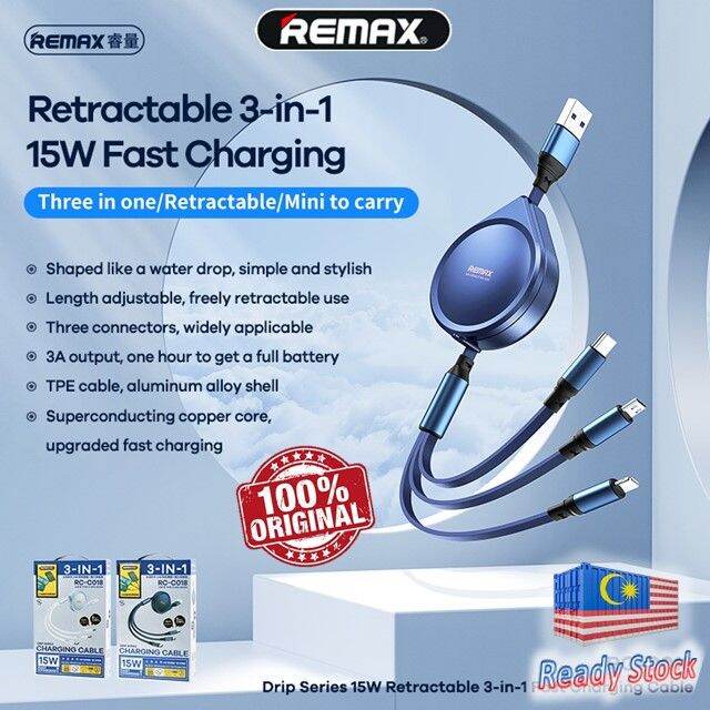 Original Remax 3 in 1 3A retractable cable telescopic one drag three ...