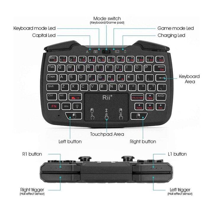 New RII RK707 2.4GHz Wireless Portable Game Controller Keyboard and ...