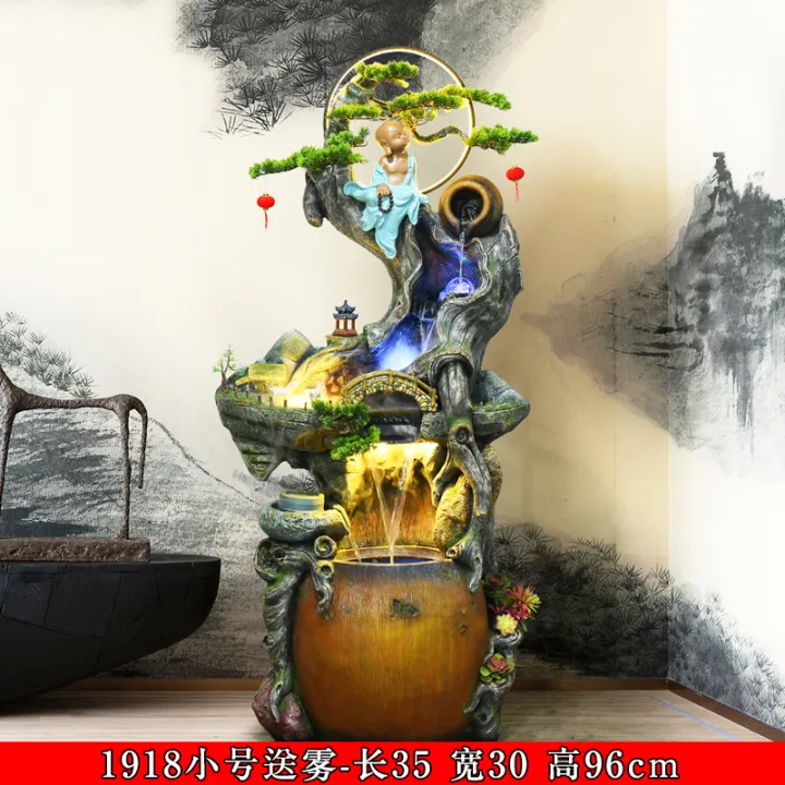 Chinese-style Zen rockery pastoral fountain landscape lucky ornaments ...