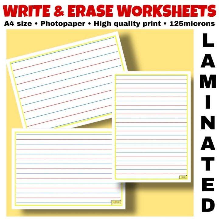 bielai5841 Writing pad blue red blue line Write Erase A4 size Laminated ...