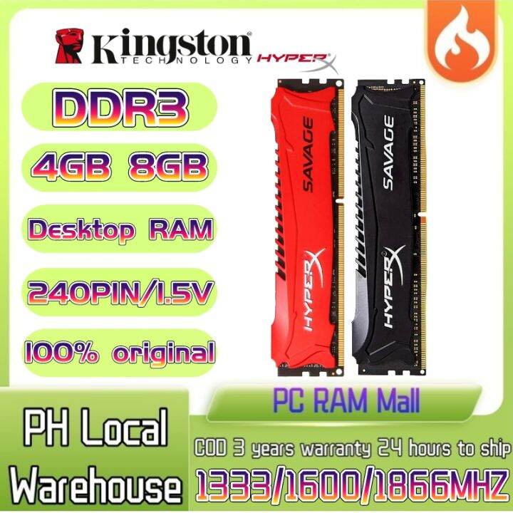 Local 24H Ship Kingston Hyperx SAVAGE 4GB/8GB Gaming Desktop RAM DDR3 1333MHZ/1600/1866MHZ DIMM ...