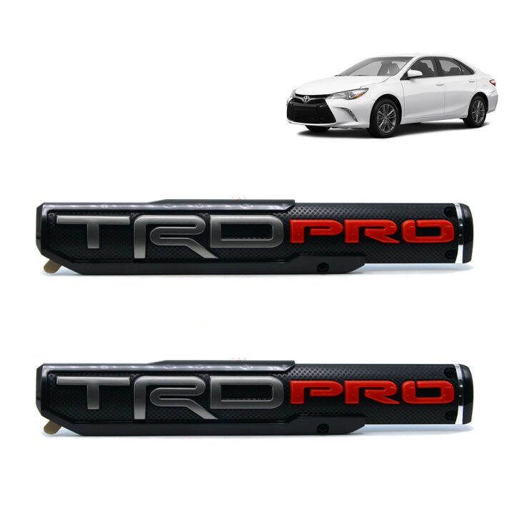 โลโก้ Logo TRD PRO จำนวน 2ชิ้น สีแดงเงิน ขนาด 25.5x5.5x1 cm. Toyota ...