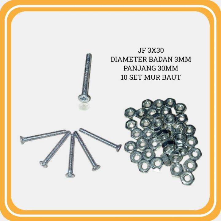 MUR BAUT Skrup Elektronik Baut JF 3x30 Stainless steel KEPALA RATA isi ...