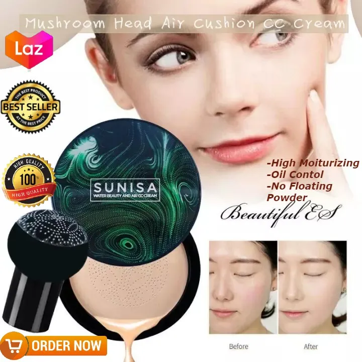 SUNISA Foundation Mushroom Head Air Cushion Waterproof BB Cream Frost Concealer Oil Control Face ...