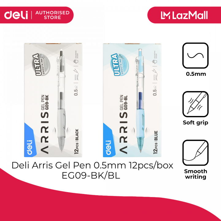 Deli Arris Gel Pen 0.5mm 12pcs/box EG09-BK /BL [79EG09P12] | Lazada PH