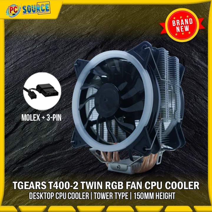 TGEARS T400-2 Twin Fan RGB Desktop CPU Cooler for Intel AMD AM4 | 2x ...
