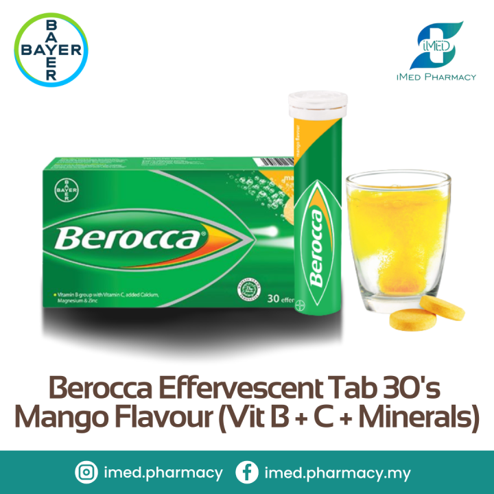 Berocca Efferverscent Mango Tablets 30's (Vitamin C, B, Calcium ...