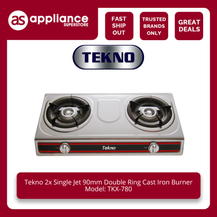 Tekno 2x Single Jet 90mm Double Ring Cast Iron Burner Gas Stove TKX-780 ...
