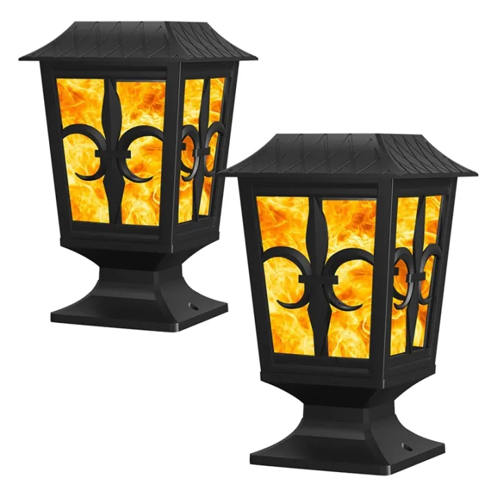 Solar Post Light,Flickering Flame Post Cap LED Lamp,for Outdoor Deck ...