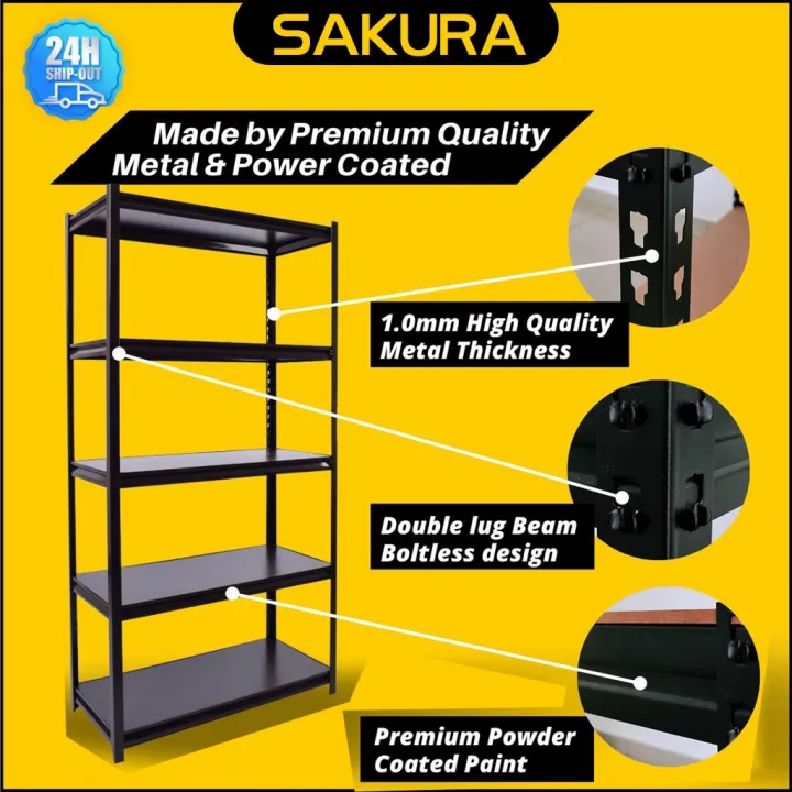 【Bearing 300KG】Steel Rack Boltless Rack 5 Layer Heavy Duty Grocery Rack Organizer Metal Rack ...