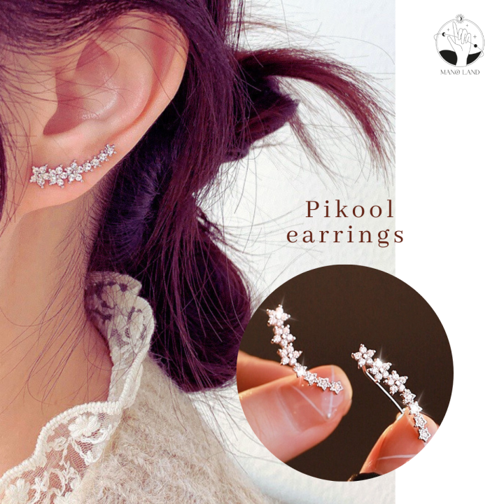 [สวย]MNL💗ต่างหู Pikool ต่างหูดอกไม้ แบบก้าน แนบหู ใส่ชุดไทย ชุดงานแต่ง ต่างหูผู้หญิง ต่างหูเพชร ...