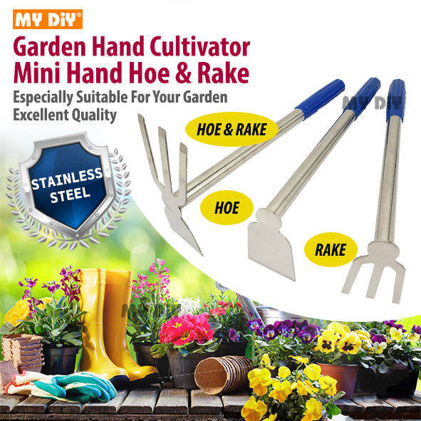 MYDIYHOMEDEPOT - Stainless Steel Mini Hoe With Rake Double Sided Mini ...