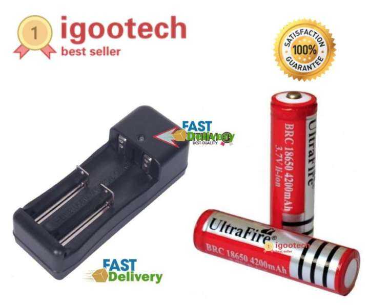 igootech ถ่านชาร์จ 18650 3.7V 4200 mAh 2 ก้อน (สีแดง) + ที่ชาร์จแบต | Lazada.co.th
