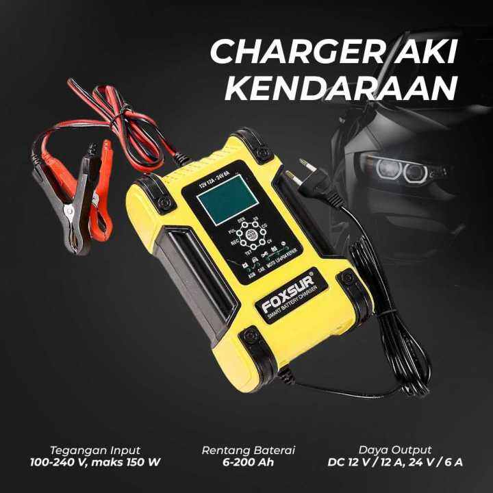 RRS STORE FOXSUR Charger Aki Mobil Lead Acid Smart Charger 12V/24V 6 ...