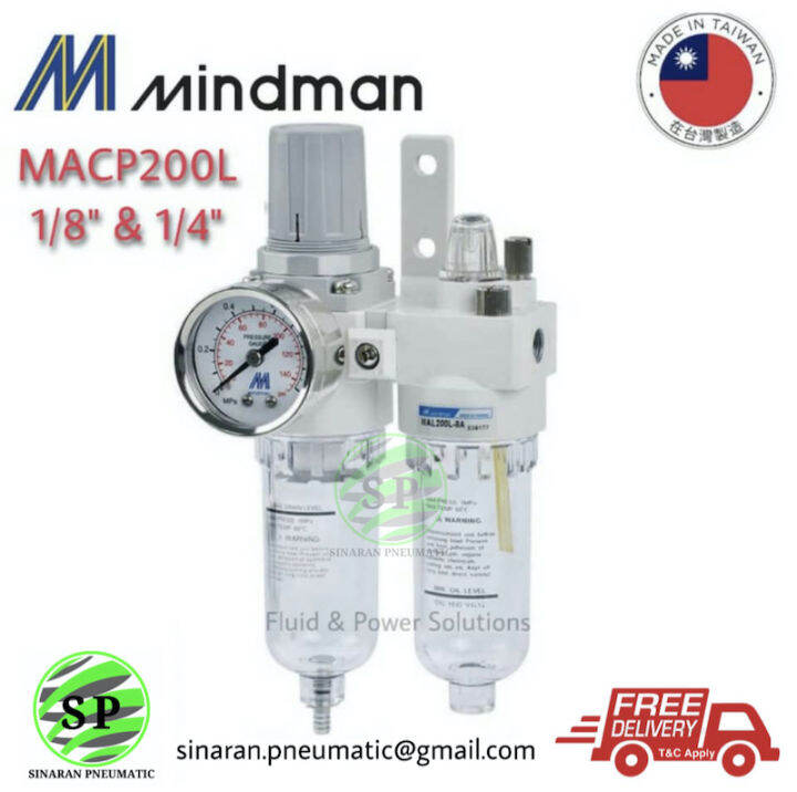 Mindman MACP200L 1/8" and 1/4" FRL Air Unit "Made in Taiwan" Air Filter ...