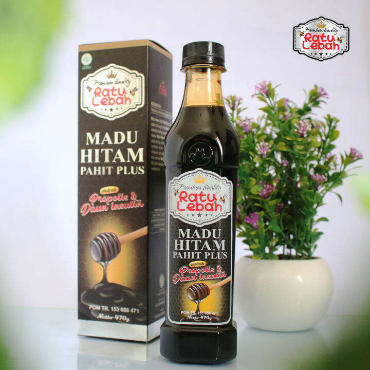 Madu Hitam Pahit Plus Ratu Lebah Ekstrak Propolis & Daun Insulin 470g ...
