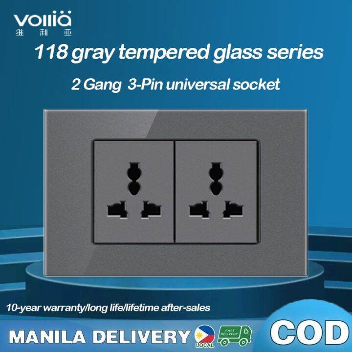 Vollia Universal Outlet Socket for Wall gray 2 Gang outlets 3 pin plug ...