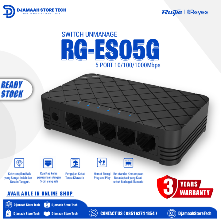 Ruijie - Switch Unmanage 5 Port Gigabit Ethernet RG-ES05G - Plastic ...
