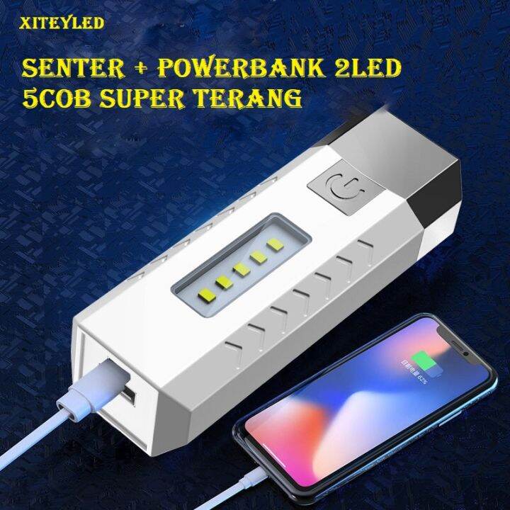 SENTER 2 LED + 5 COB MULTIFUNGSI FLASHLIGHT DAN POWERBANK / SENTER ...