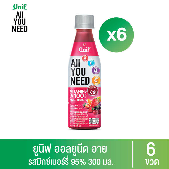 [6 ขวด] Unif All You Need ยูนิฟออลยูนีดน้ำผักผลไม้ผสมน้ำมิกซ์เบอร์รี่ ...