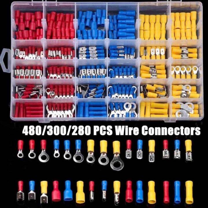Insulated Cable Connector Electrical Wire Crimp Spade Butt Ring Fork Set Ring Lugs Rolled ...