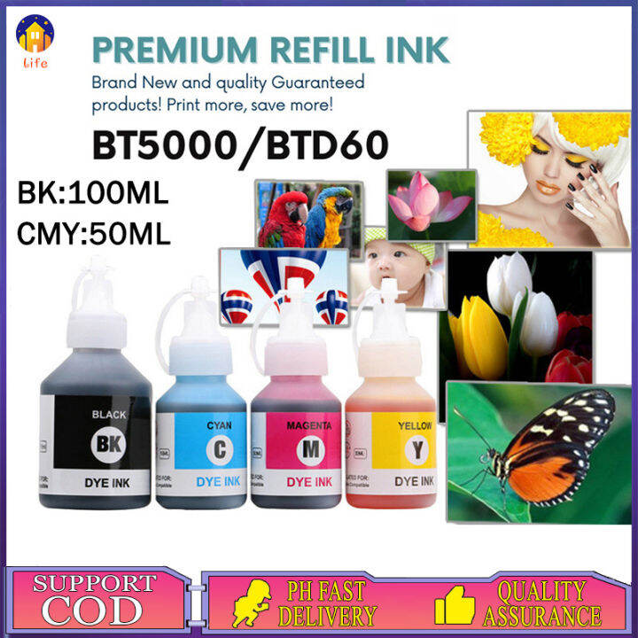 【🇵🇭Ready Stock】4PCS Refill Brother BT5000 BT6000 Ink Dye Ink Set For Printer DCP-T310 T510W ...